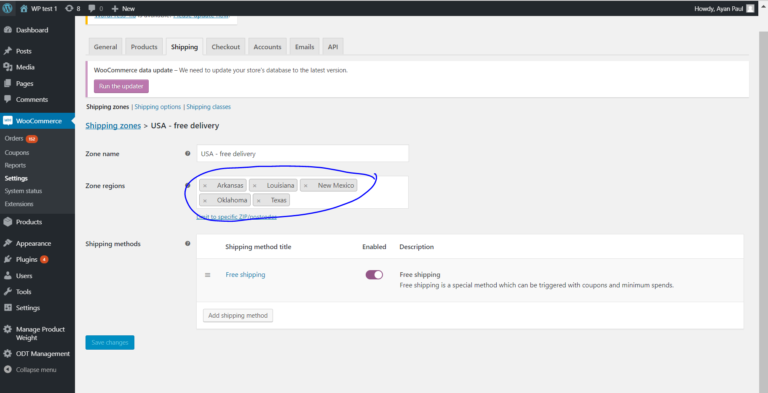 Free delivery setup with our selected five region in WooCommerce ...