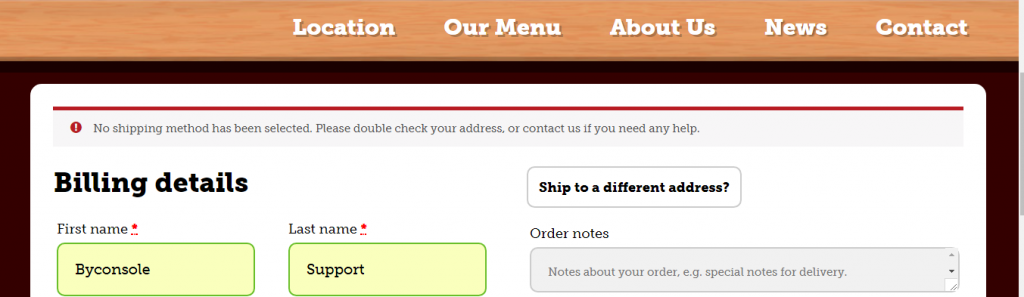 No shipping method has been selected