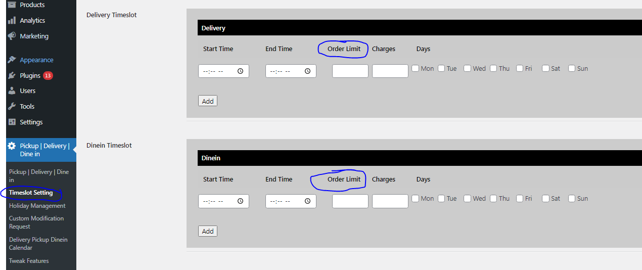 Order Limit for Each Time Slot in Pickup-Delivery-Dine In Plugin ...